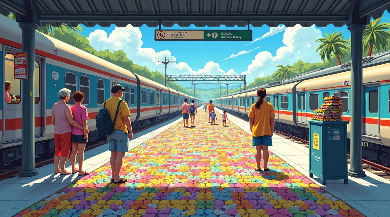 Recycled Flip-flops Cushion Thai Railway Platforms