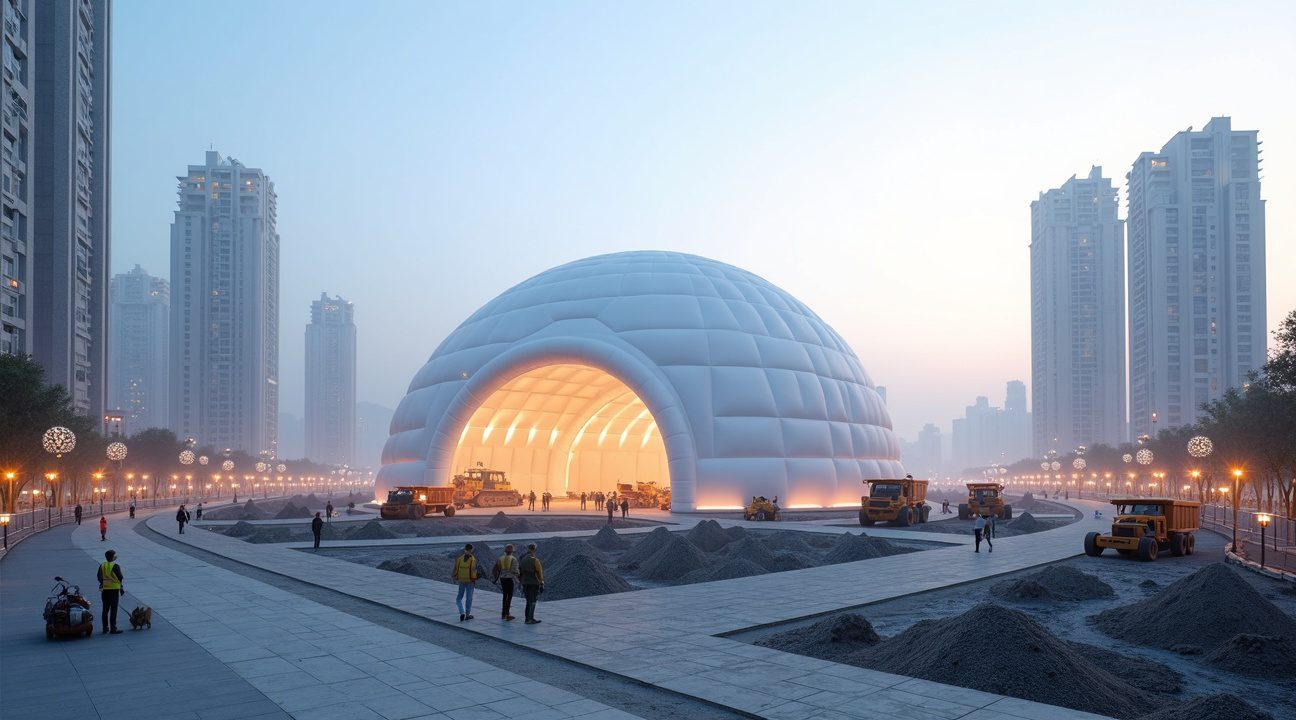 China's 50m Inflatable Dome In Jinan Blocks 90% Dust & Noise